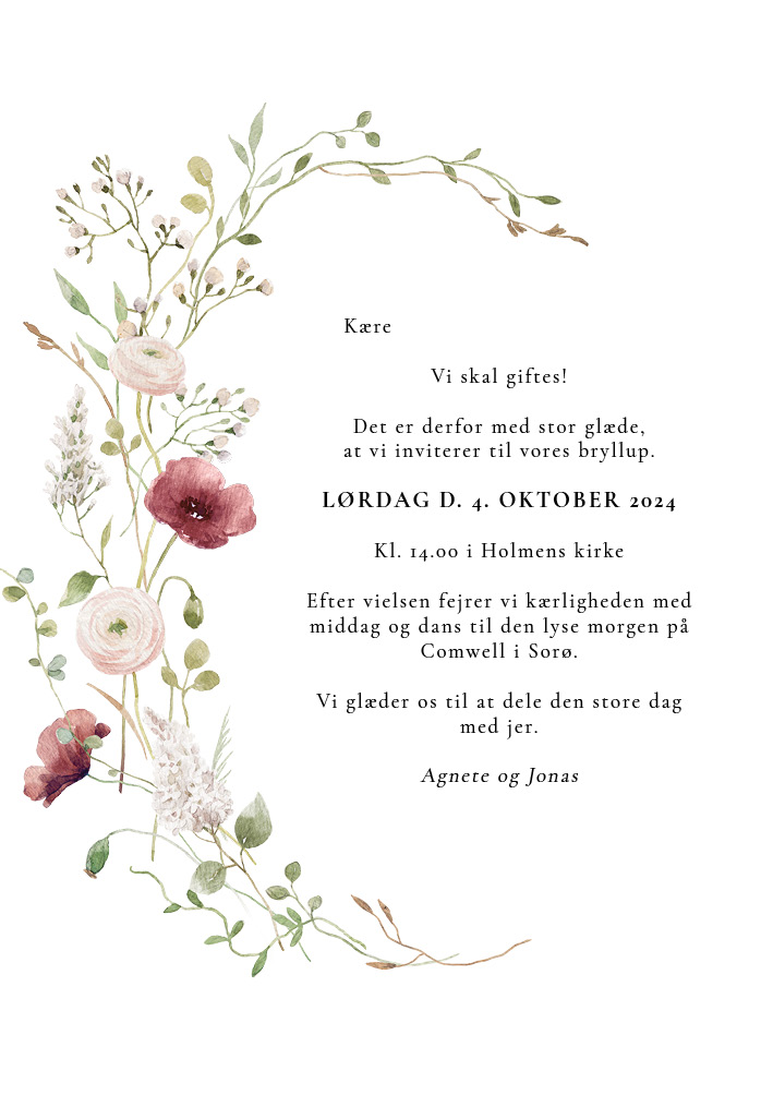 Agnete og Jonas Efterår Bryllupsinvitation